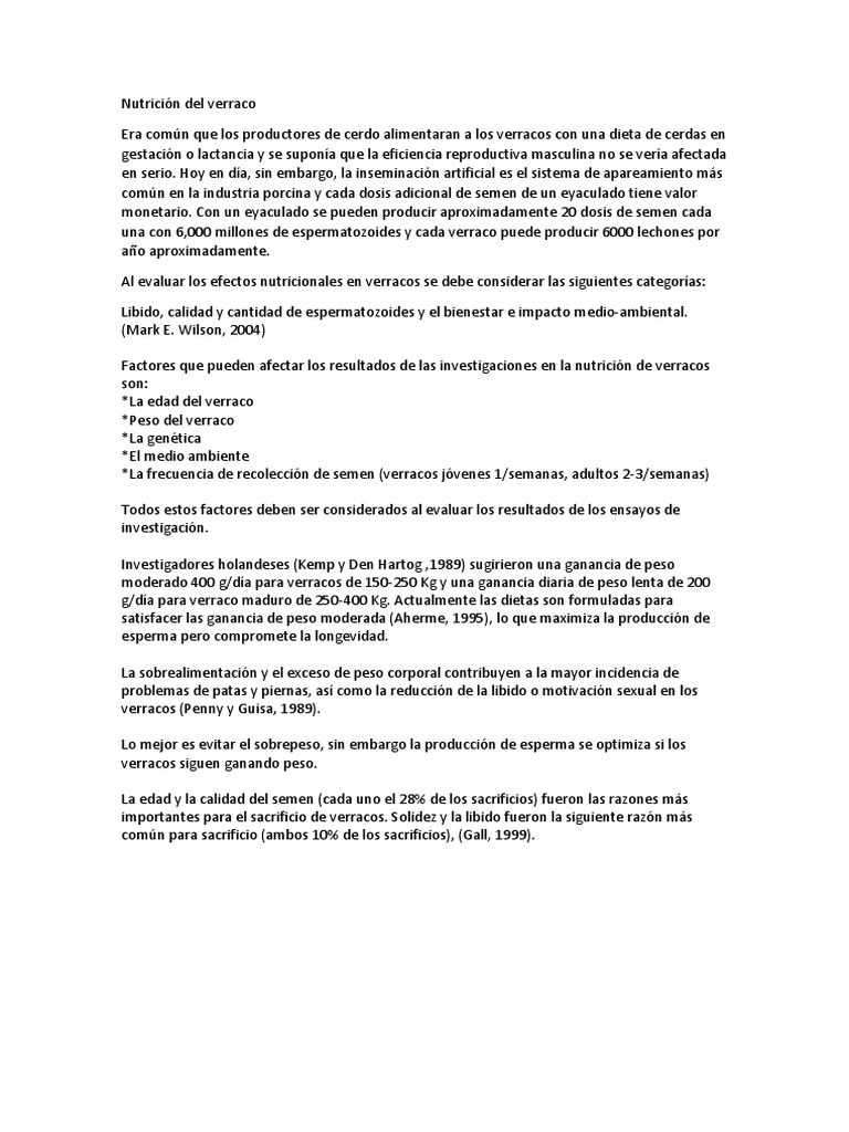 Nutrición Del Verraco | PDF | Cerdo doméstico | Alimentos