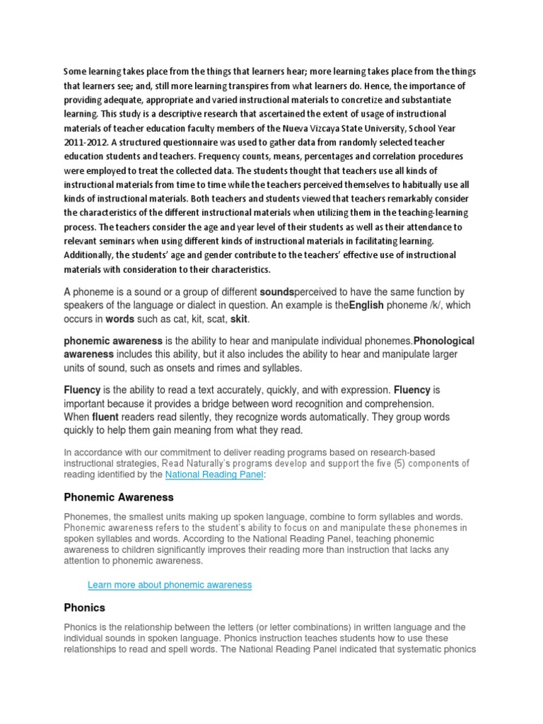 Phonemic Awareness: National Reading Panel | PDF | Phonics | Reading ...