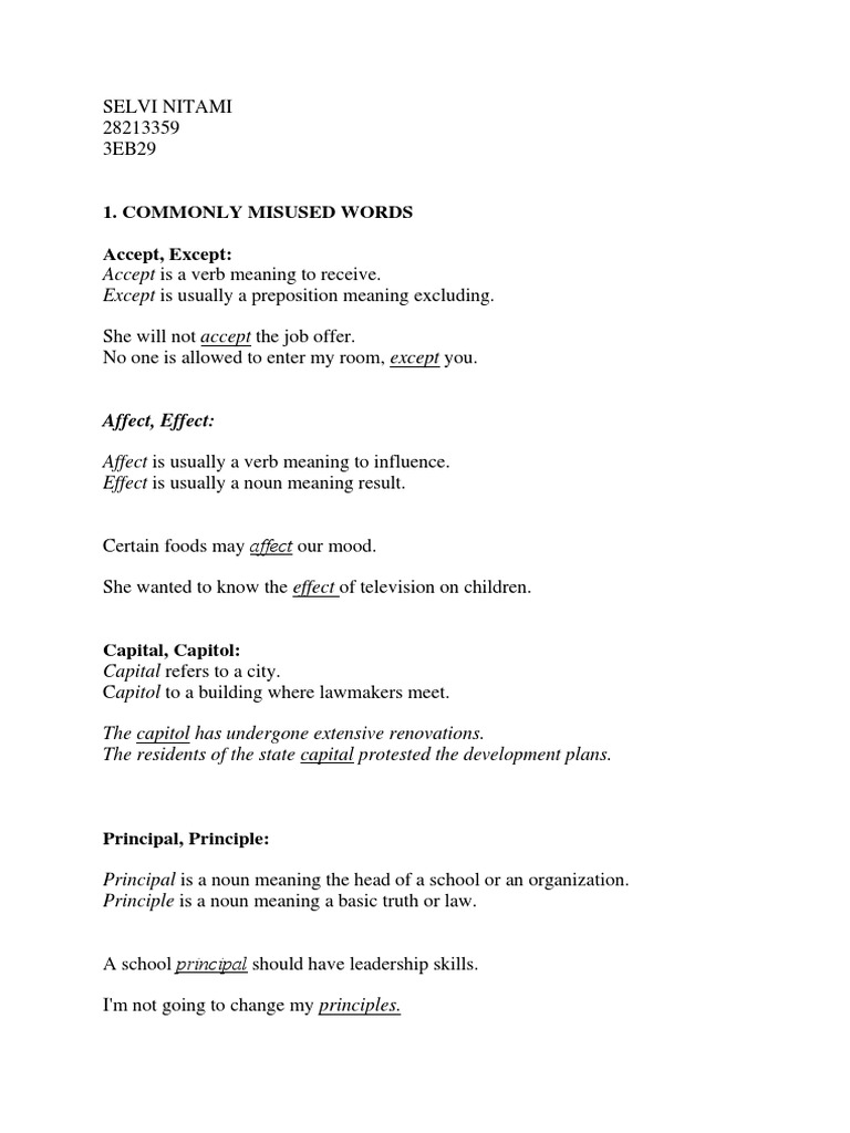 Commonly Misused Words and Confusingly Related Words | PDF | Verb | Noun