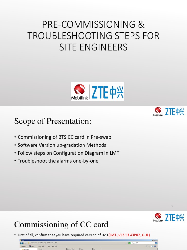Pre Commissioning Steps of ZTE SDR | PDF | System Software ...