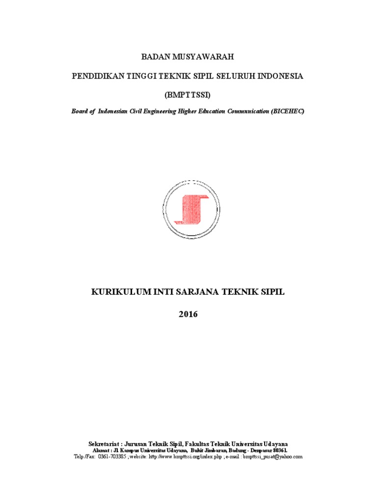 Kurikulum Inti S1 Teknik Sipil BMPTTSSI Sesuai Munas 2015 | PDF