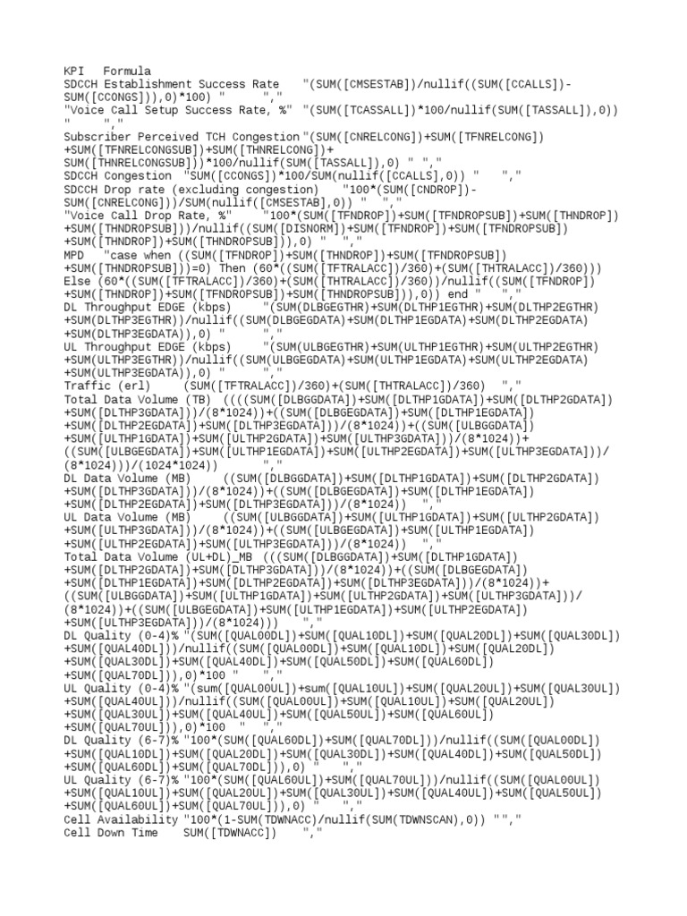 2G KPI Formula Used in Report | PDF | Telecommunications | Data ...