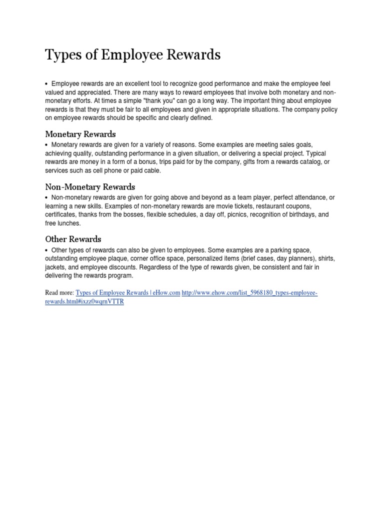 Types of Employee Rewards | PDF | Self Actualization | Motivation
