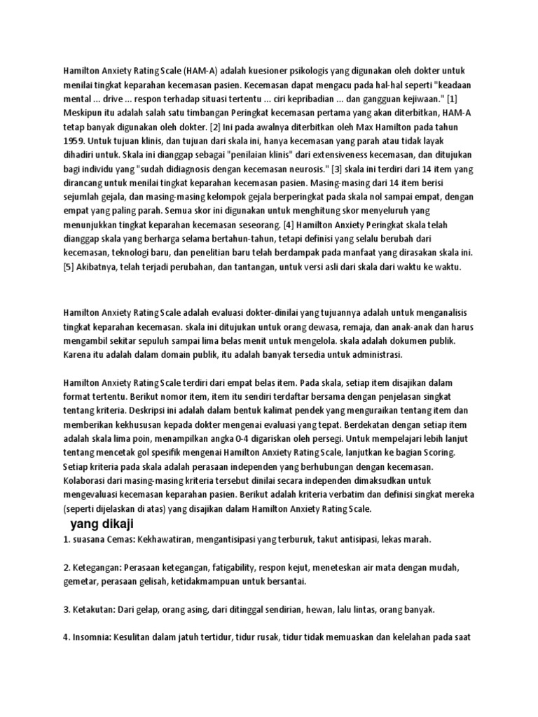 Hamilton Anxiety Rating Scale | PDF
