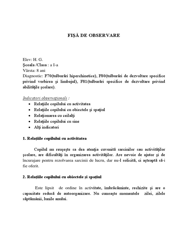 Fişă de Observare | PDF