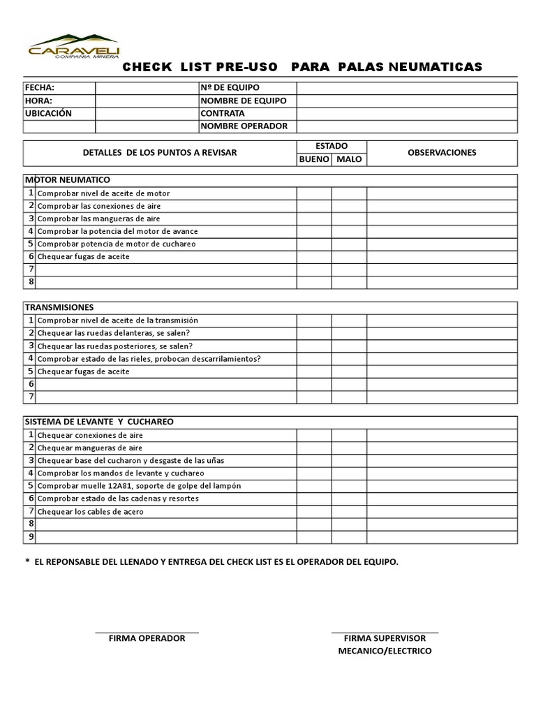 Check List Equipos | PDF | Ingeniería mecánica | Bienes manufacturados