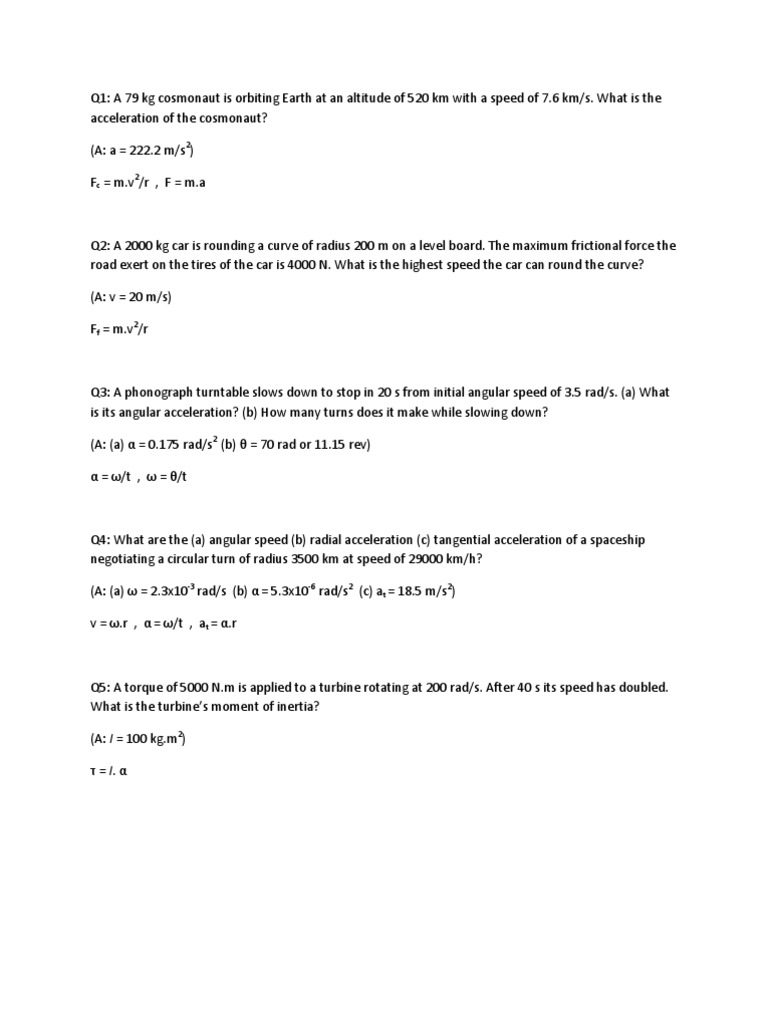 Physics Questions | PDF | Speed | Acceleration