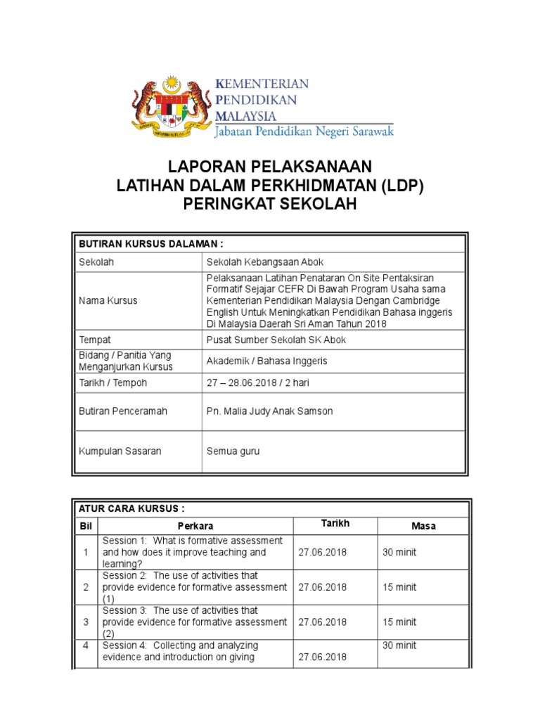 Laporan Latihan Penataran Bahasa Inggeris | PDF | Behavior Modification ...