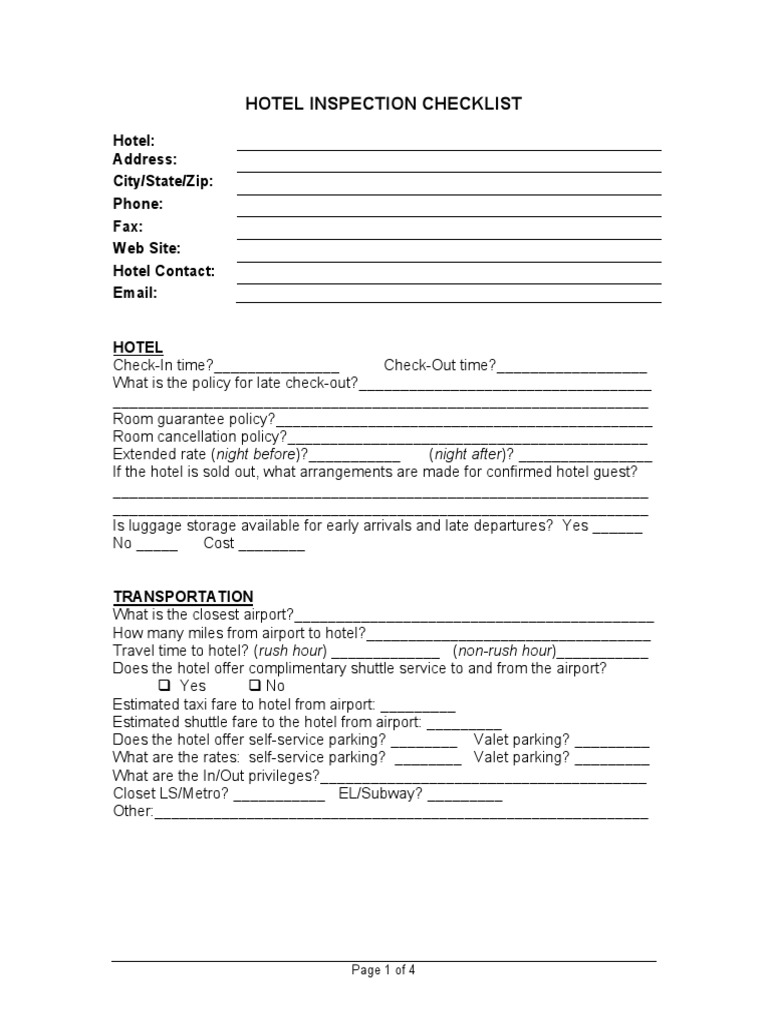 Hotel Inspection Checklist | PDF | Hotel | Hotel And Accommodation