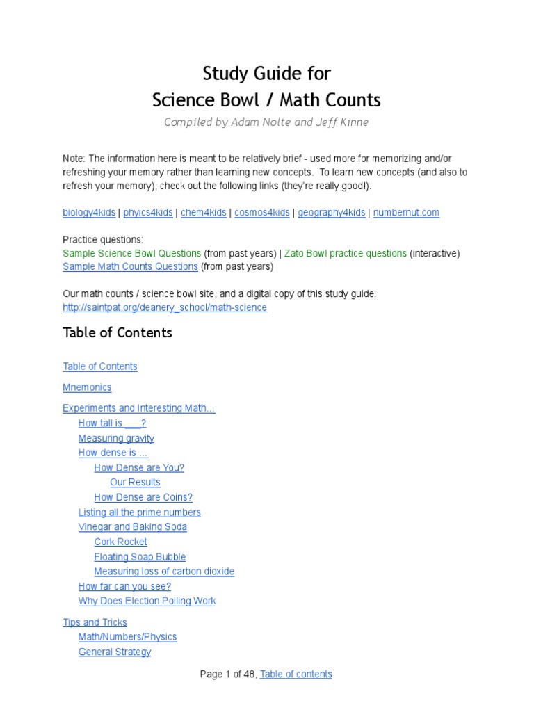 Study Guide For Science Bowl | PDF | Sodium Bicarbonate | Mole (Unit)