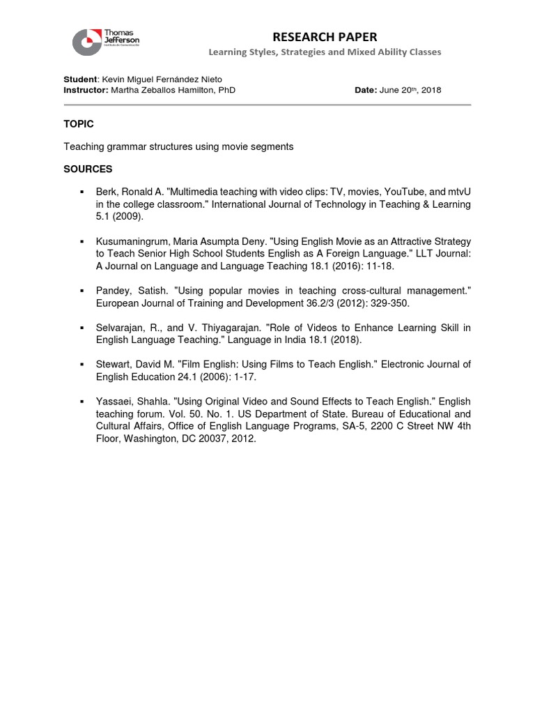 Research Paper: Learning Styles, Strategies and Mixed Ability Classes | PDF