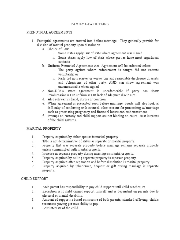 Family Law Outline Revised | PDF | Child Support | Marriage
