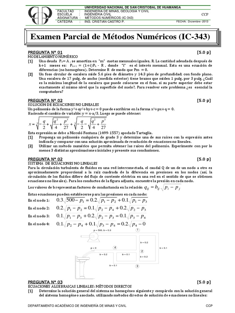 Examen Metodos Numericos 2013 | PDF | Análisis numérico | Ecuaciones