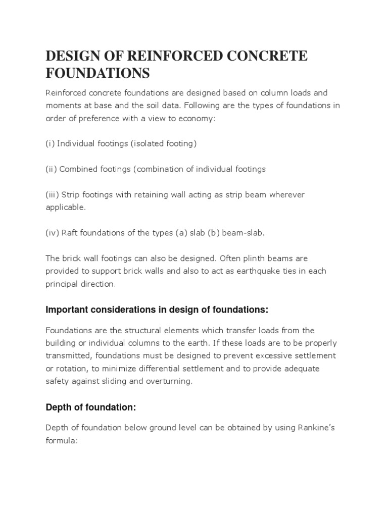 Design of Reinforced Concrete Foundations | PDF | Bending | Foundation ...