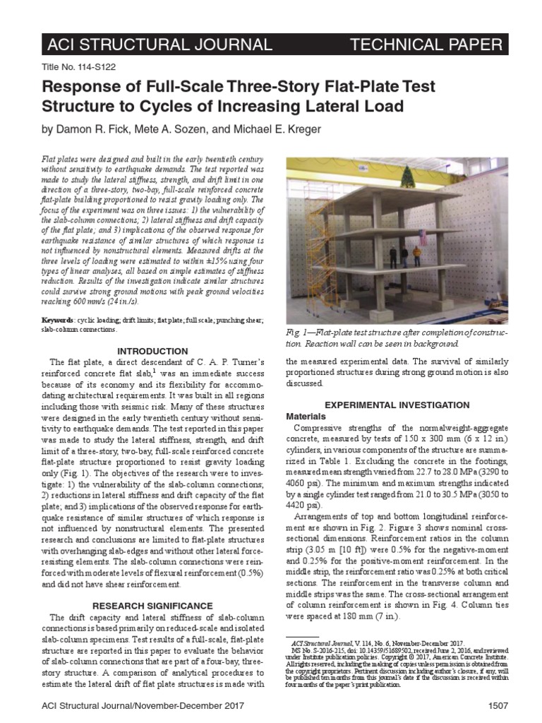 Response of Full-Scale Three-Story Flat-Plate Test Structure To Cycles ...