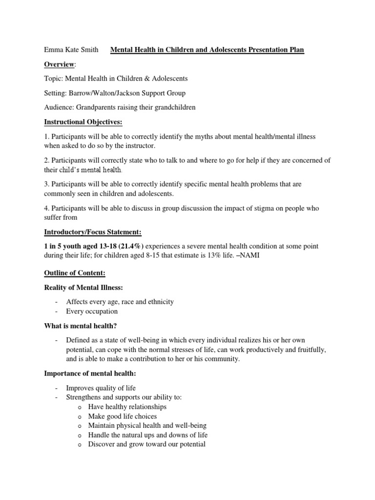 Presentation Lesson Plan | PDF | Mental Health | Mental Disorder