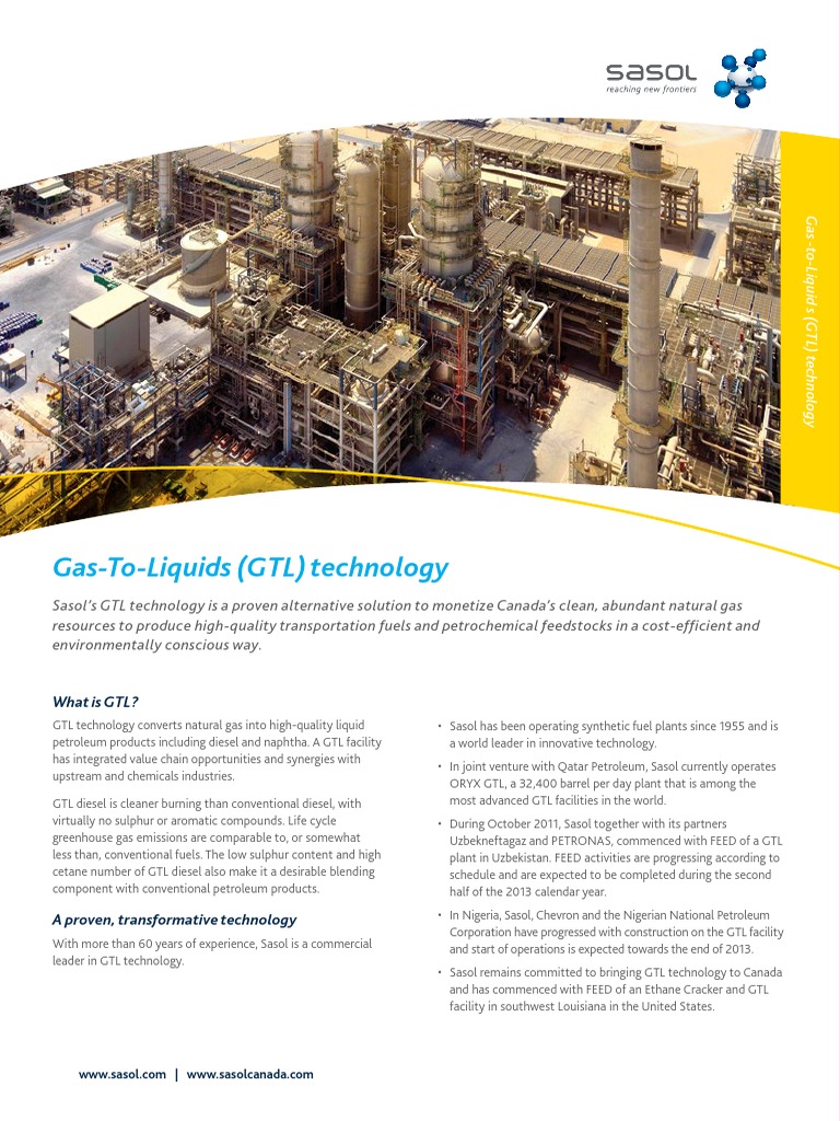 Gas-To-Liquids (GTL) technology converts natural gas into cleaner fuels | PDF | Gas To Liquids ...