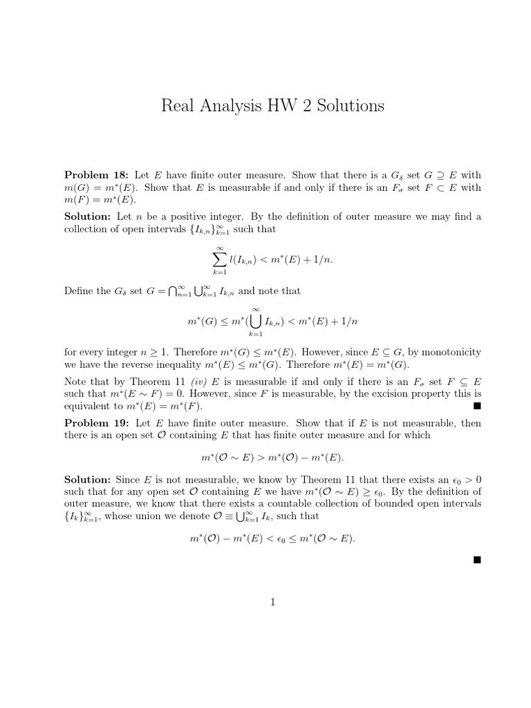 Real Analysis HW 2 Solutions | PDF | Measure (Mathematics) | Interval ...