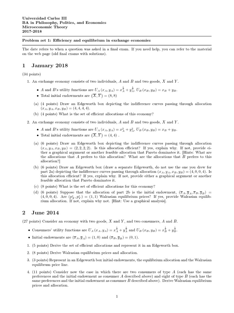 Problem Set 1 | PDF | Pareto Efficiency | Utility
