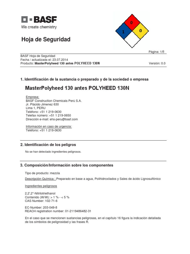 46-MSDS MasterPolyheed 130 | PDF | Toxicidad | Vertedero