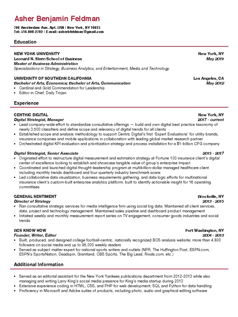 Asher Feldman Resume - July 2018 | PDF | Strategic Management | Analytics