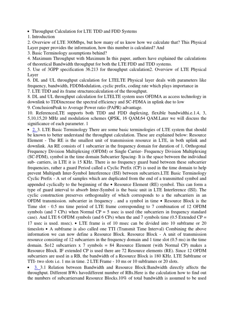 Throughput Calculation For LTE TDD and FDD Systems 1 | PDF | Orthogonal Frequency Division ...