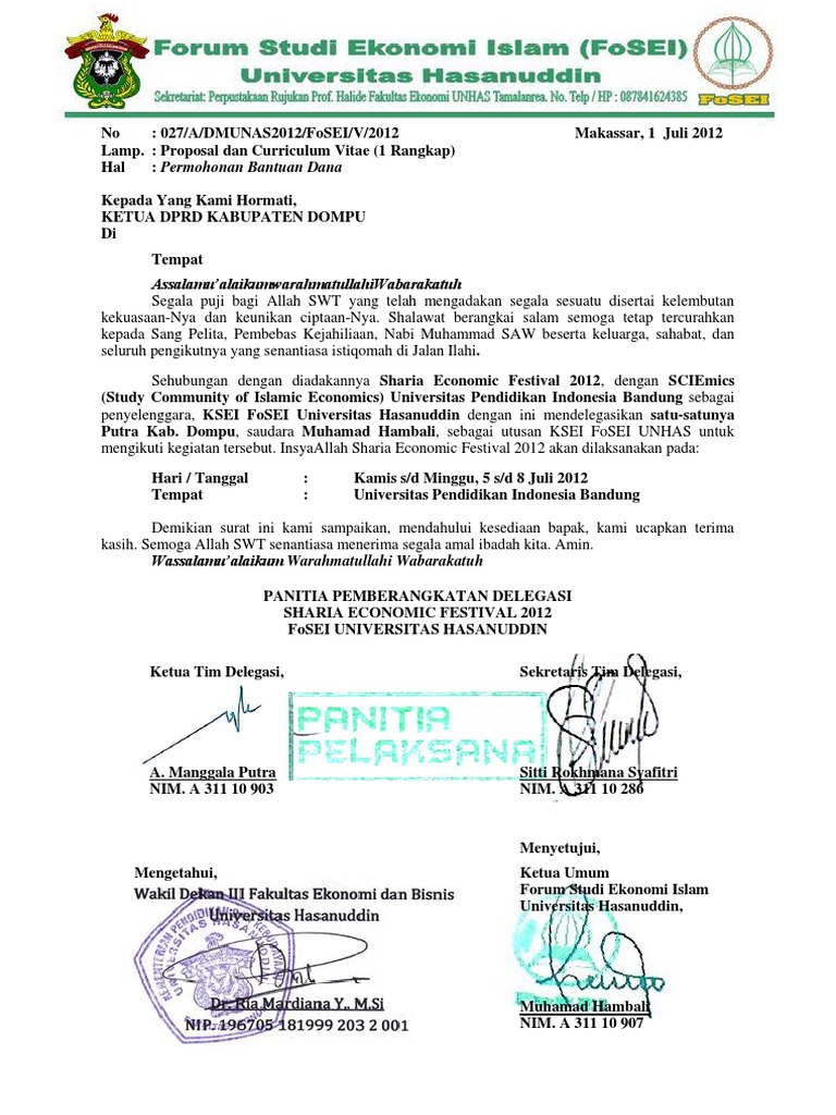 Contoh Surat Permohonan Bantuan Dana | PDF
