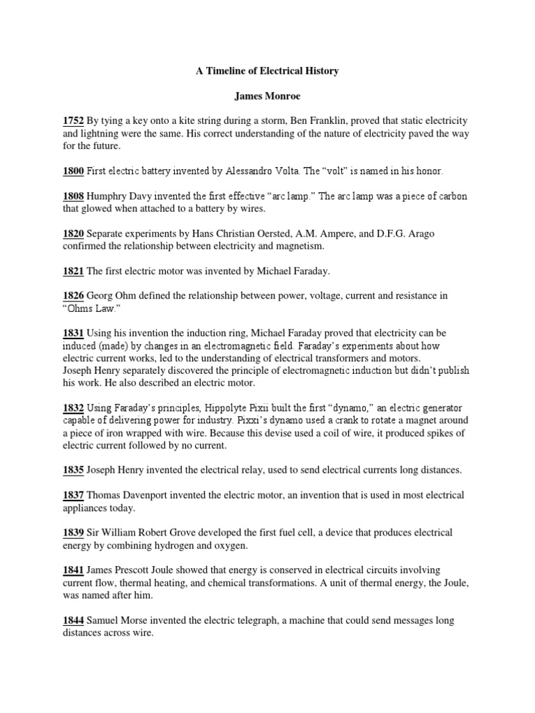 Timeline of Electricity Innovations | PDF | Alternating Current ...