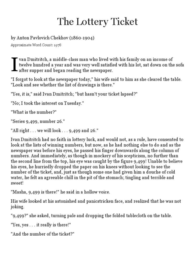 The Lottery Ticket by Chekhov: A Summary | PDF | Mystery, Thriller ...