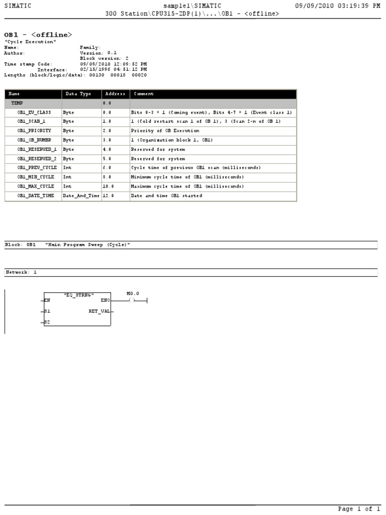 SIMATIC OB1 Cycle Execution Overview | PDF
