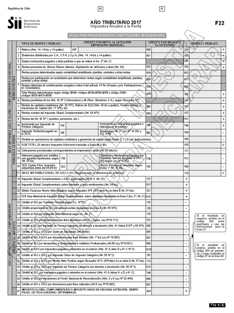 F22 Sii | PDF | Depreciación | Impuestos