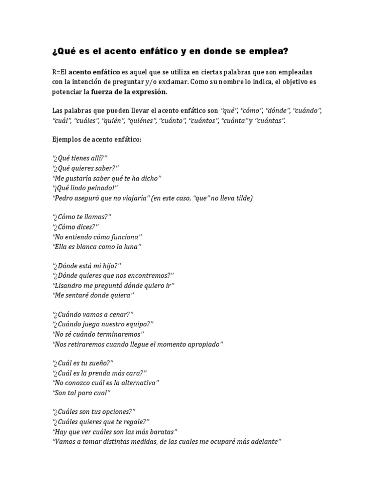 Qué Es El Acento Enfático y en Donde Se Emplea | PDF | latín | Mecánica ...