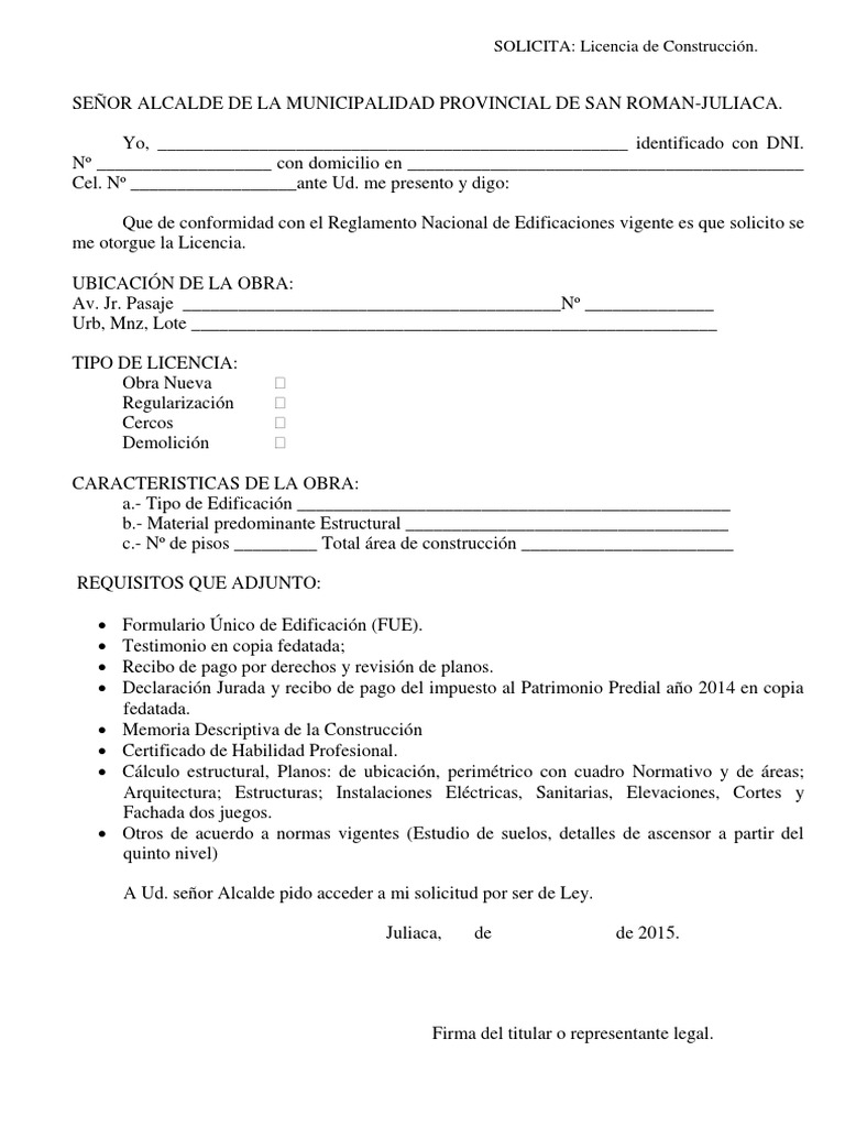 Solicitud de Licencia de Edificacion PDF | PDF