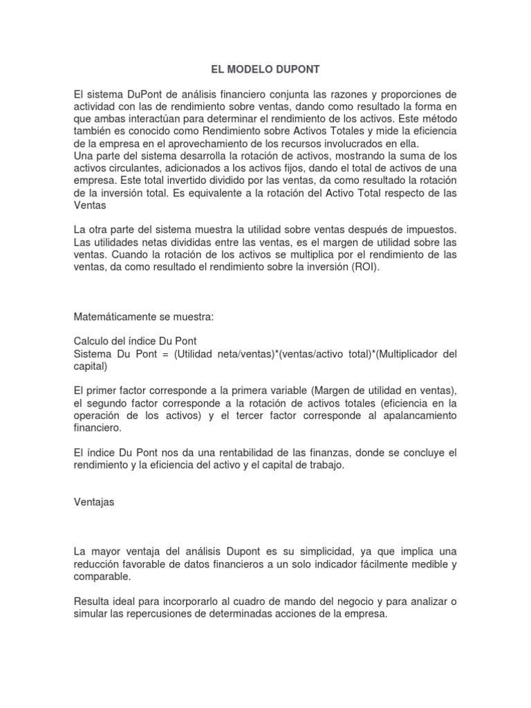 El Modelo Dupont | PDF | Rentabilidad sobre recursos propios | Finanzas ...
