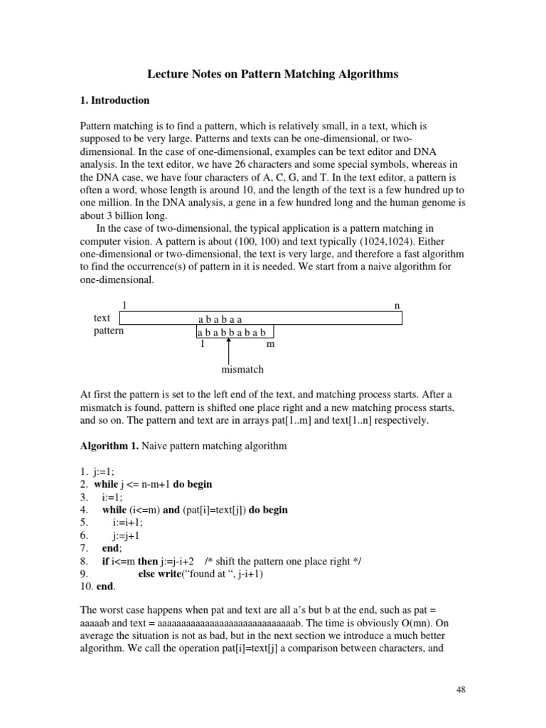Lecture Notes On Pattern Matching Algorithms Pdf Algorithms And