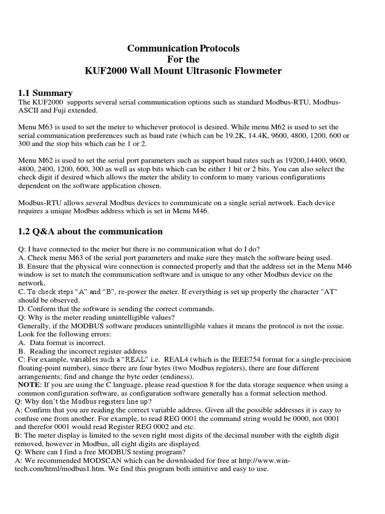 Communication Protocols For KUF2000 Series Flow Meter | PDF | Binary Coded Decimal | Pointer ...