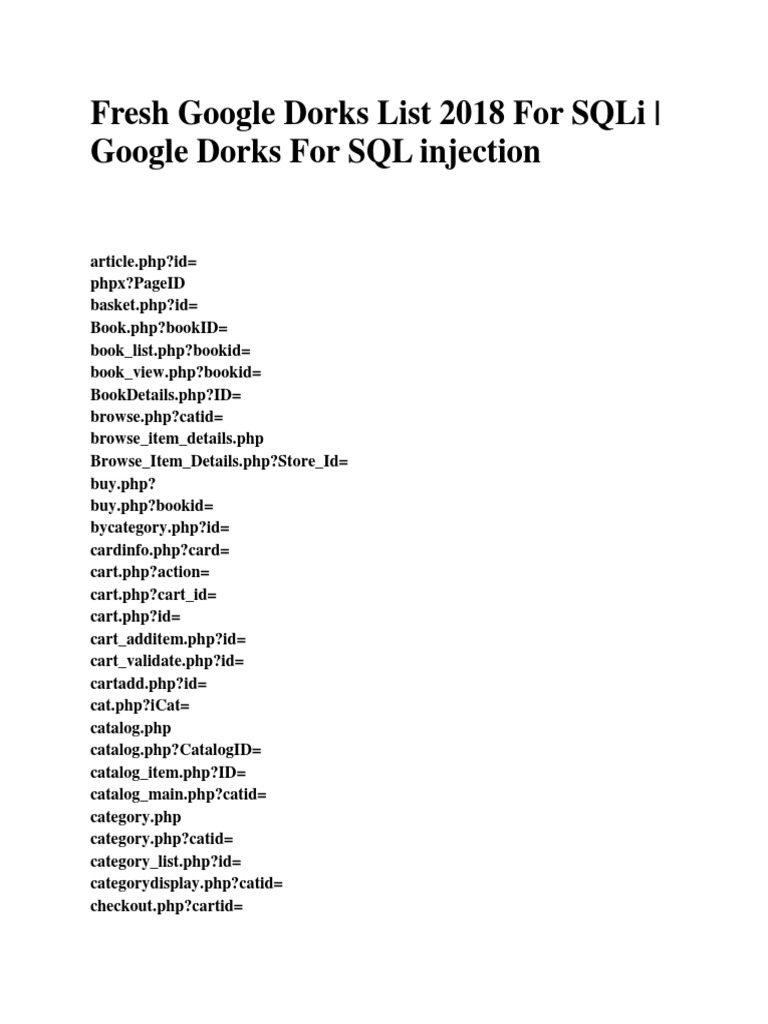 Fresh Google Dorks List 2018 For SQLi Techweed | PDF | Data Management Software | Software ...
