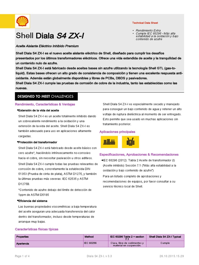 Aceite Aislante Shell Diala S4 ZX-I | PDF | Transformador | Petróleo