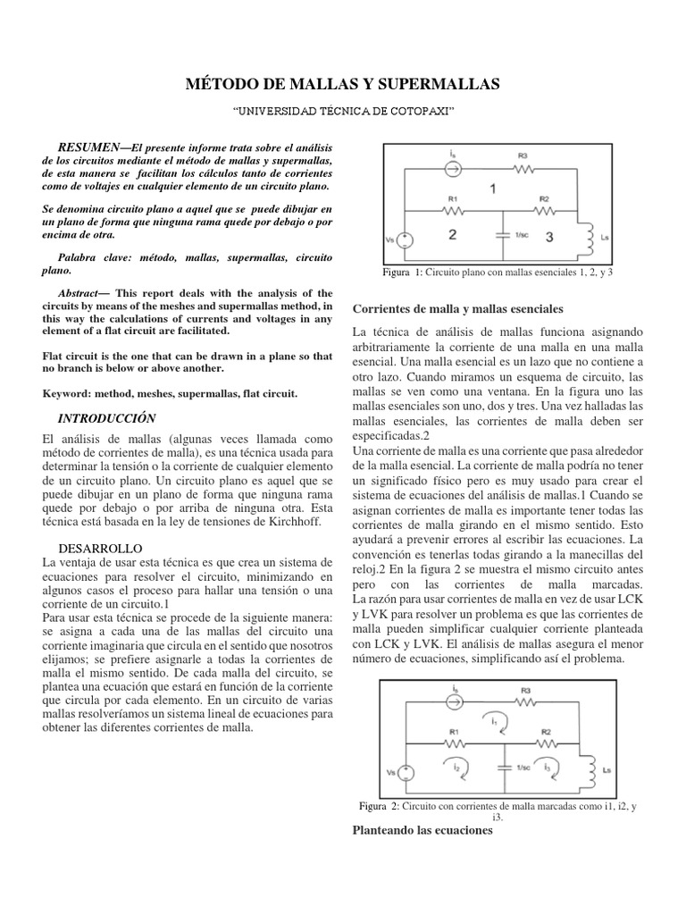 Método de Mallas y Supermallas | PDF | Ingeniería Electrónica | Fuerza