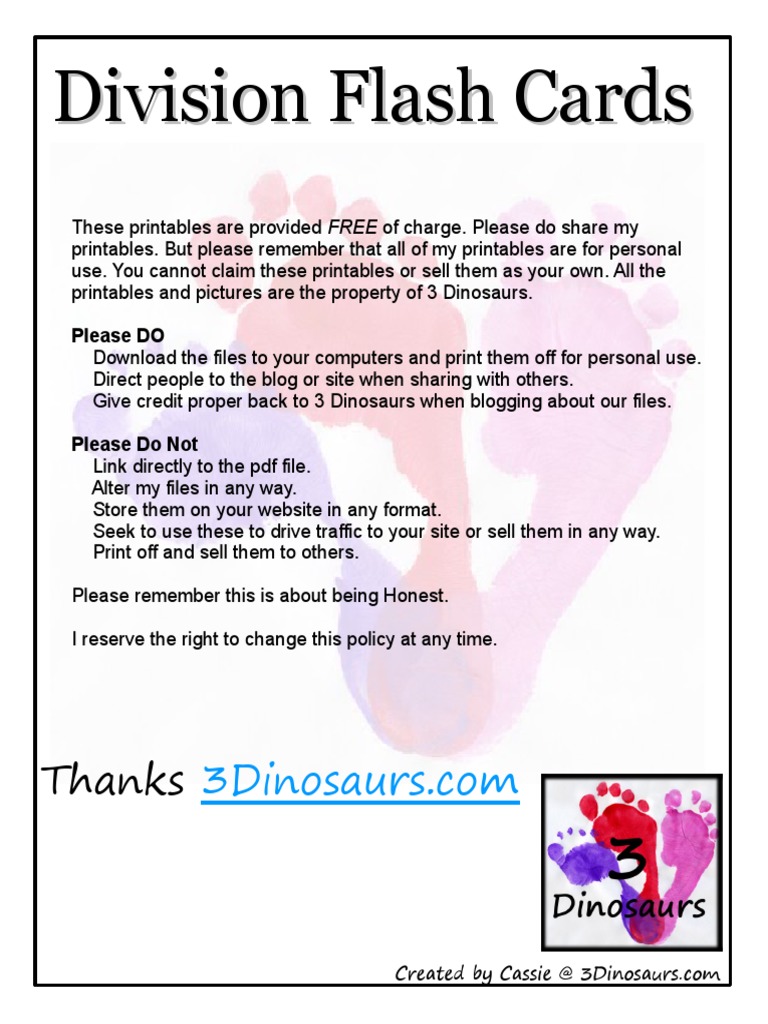 Free Division Flash Cards Printable | PDF | Games & Activities | Home ...