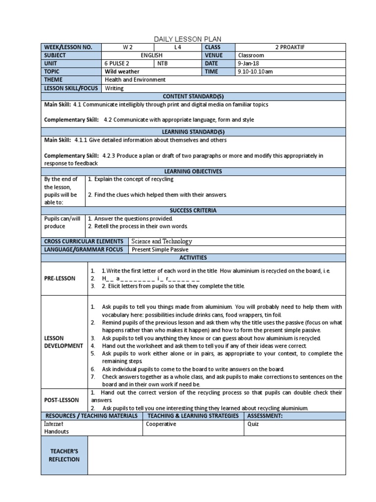 Lesson Plan English Form 1 | PDF | Lesson Plan | Question