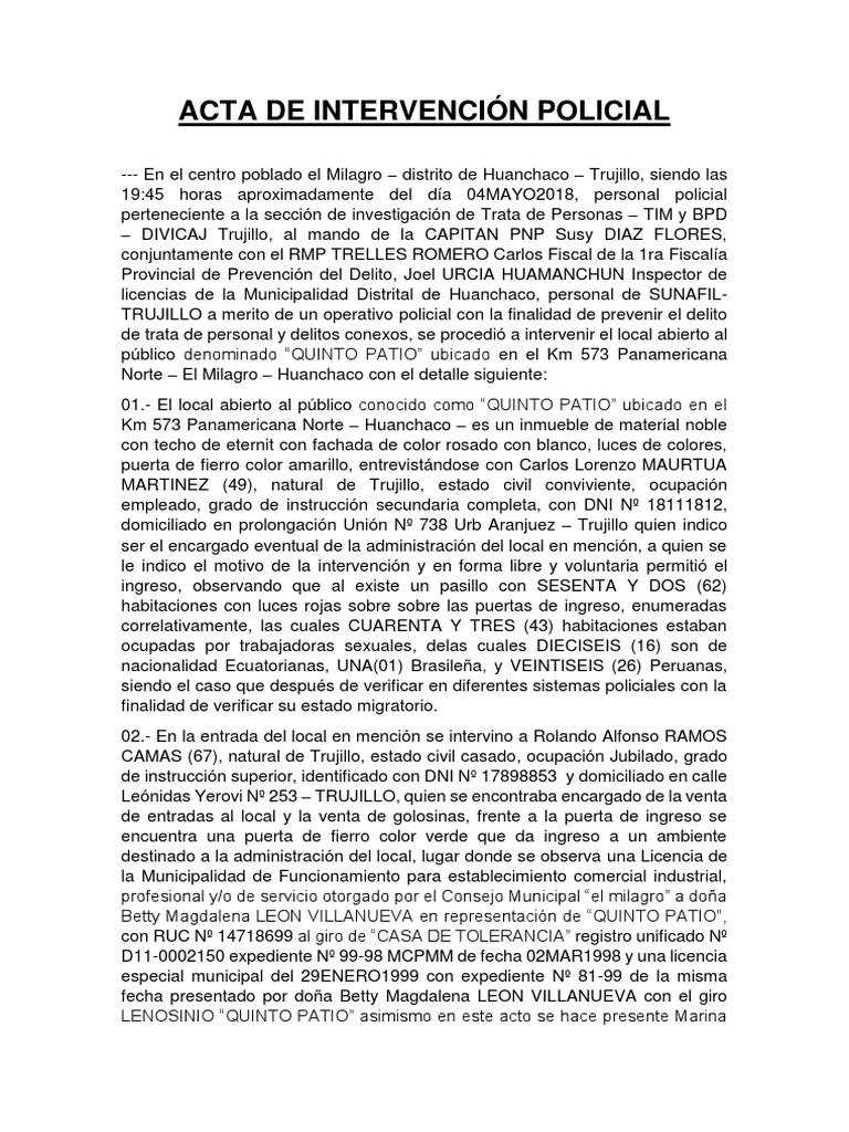Acta de Intervención Policial | PDF | Violencia