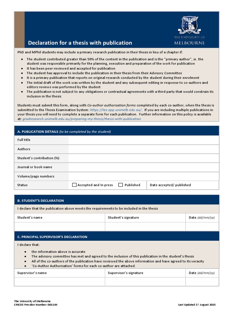 Declaration Thesis With Publication | PDF | Thesis | Academia