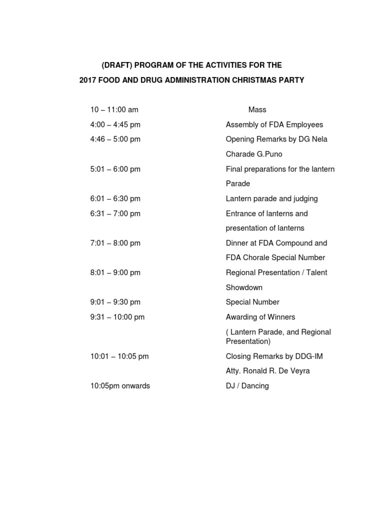 (Draft) Program of The Activities For The 2017 Food and Drug ...