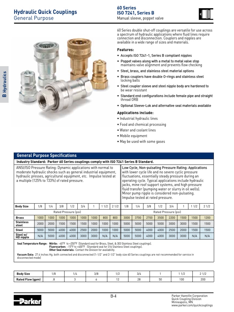 Parker 60 Series Hydraulic Couplings | PDF | Valve | Stainless Steel