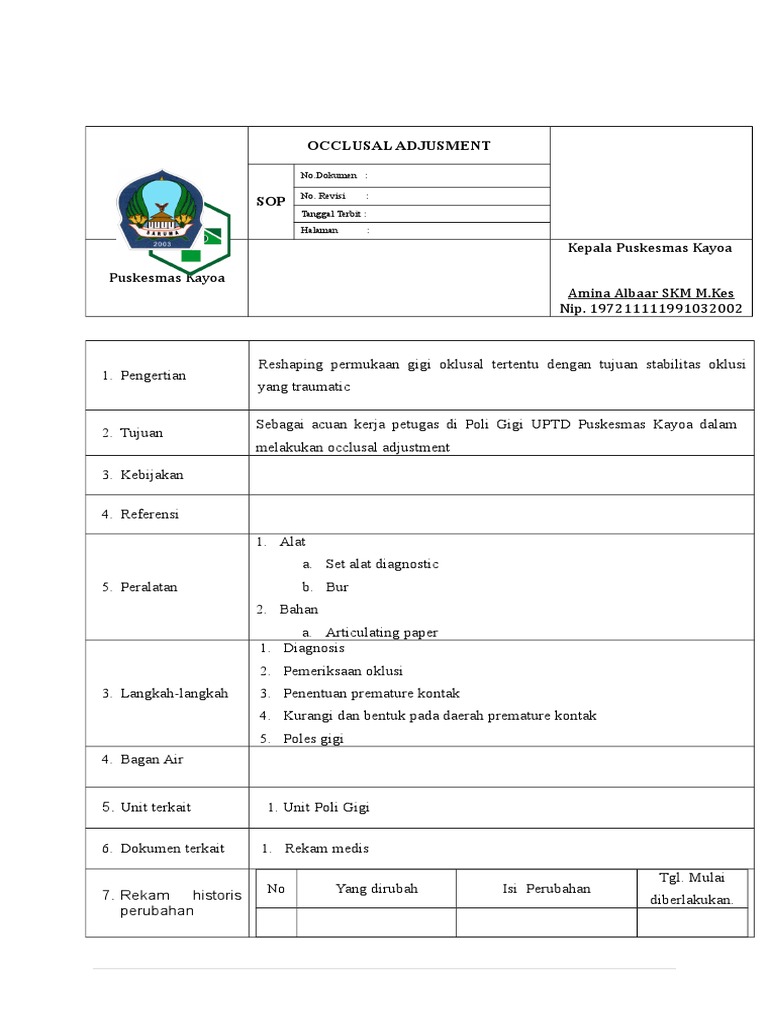 44 Sop Occlusal Adjusment | PDF | Sains & Matematika