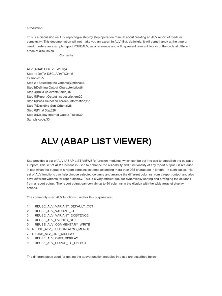 Alv Abap List Viewer Pdf Parameter Computer Programming Subroutine 