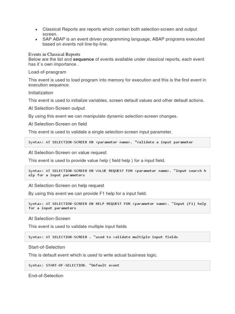 Events in Classical Reports: Load-Of-Praogram | PDF | Parameter ...