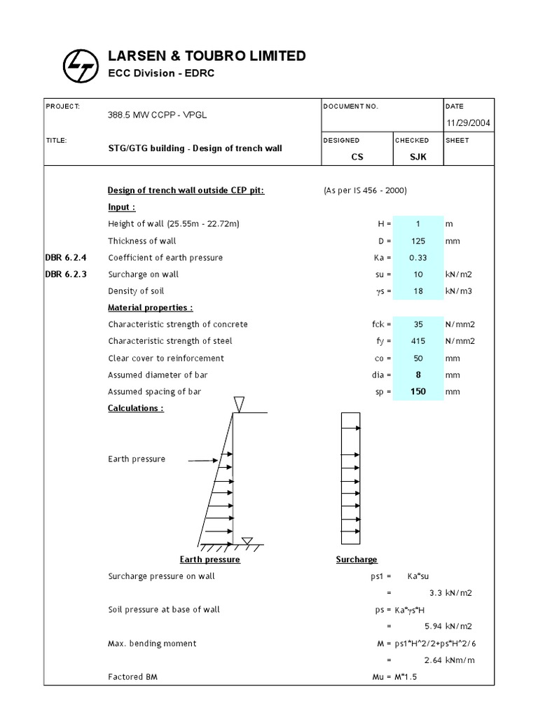 Trench Wall Design - IS456-2000 | PDF | Building Materials | Materials