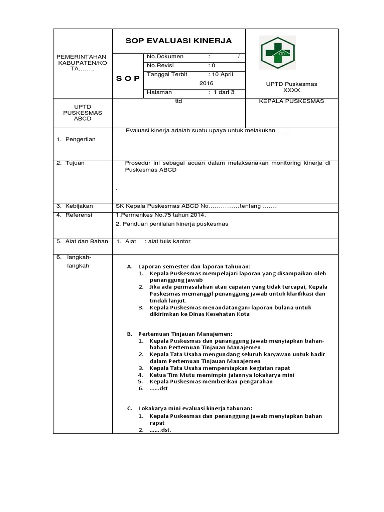 Contoh Sop Evaluasi Kinerja | PDF